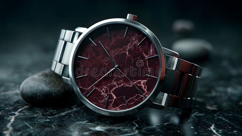 Elegant Timepiece with a Marble Face, Resting on a Stone for a Refined Presentation Stock ...