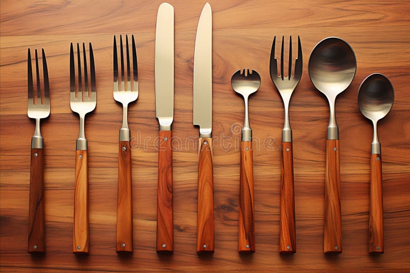 Elegant Top Down View of Modern Dining Utensils Arranged on Table with ...