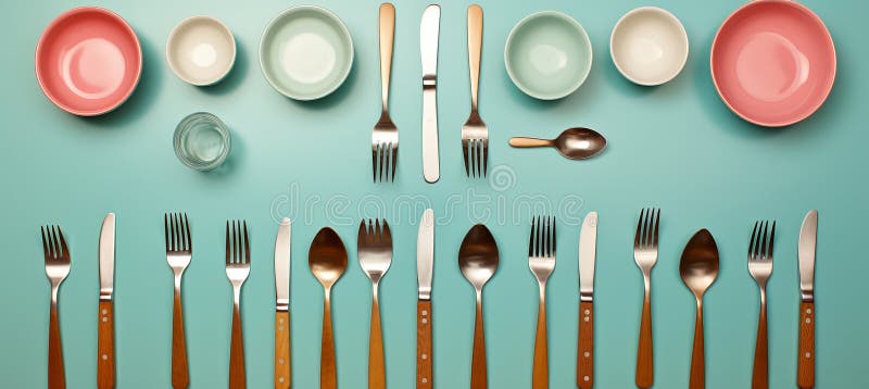 Elegant Top Down View of Modern Dining Utensils Arranged on a Table ...
