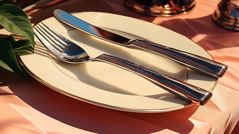 Elegant Top Down View of Modern Dining Utensils Arranged on Table with ...