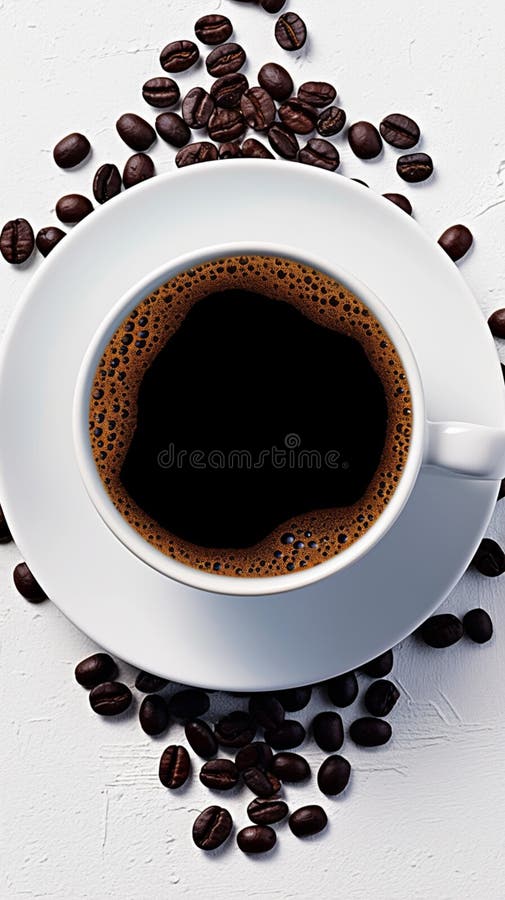 Elegant Top View Cup of Coffee on Pristine White Background Stock ...