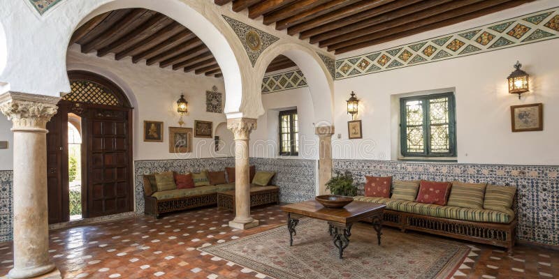 Elegant Traditional Courtyard Featuring Intricate Tile Work and ...