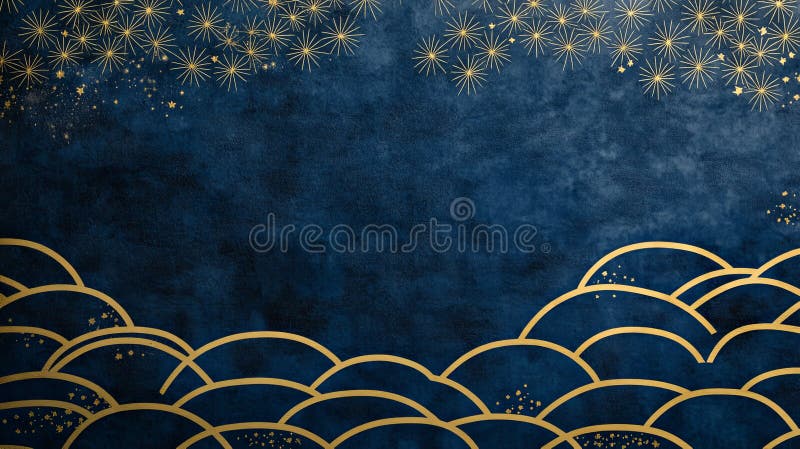 Elegant Traditional Japanese Patterns on Blue and Gold Background Stock ...