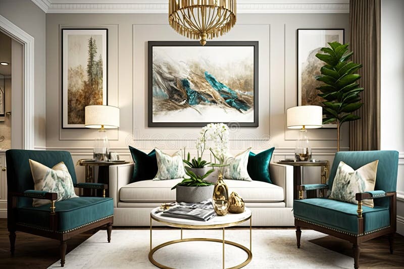 Elegant Transitional Living Room with Stunning Design Stock ...