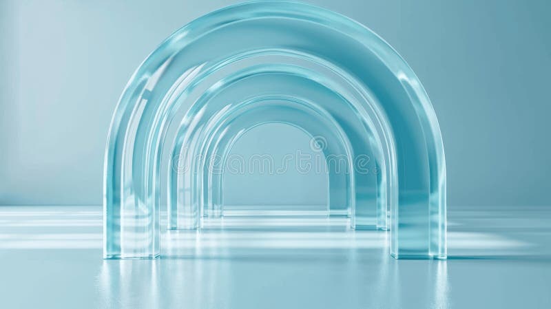 Elegant Transparent Arched Glass Structures in Minimalist Light Blue ...