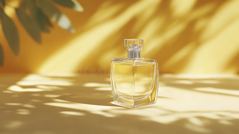Elegant Transparent Perfume Bottle Glowing on Bright Yellow Background ...