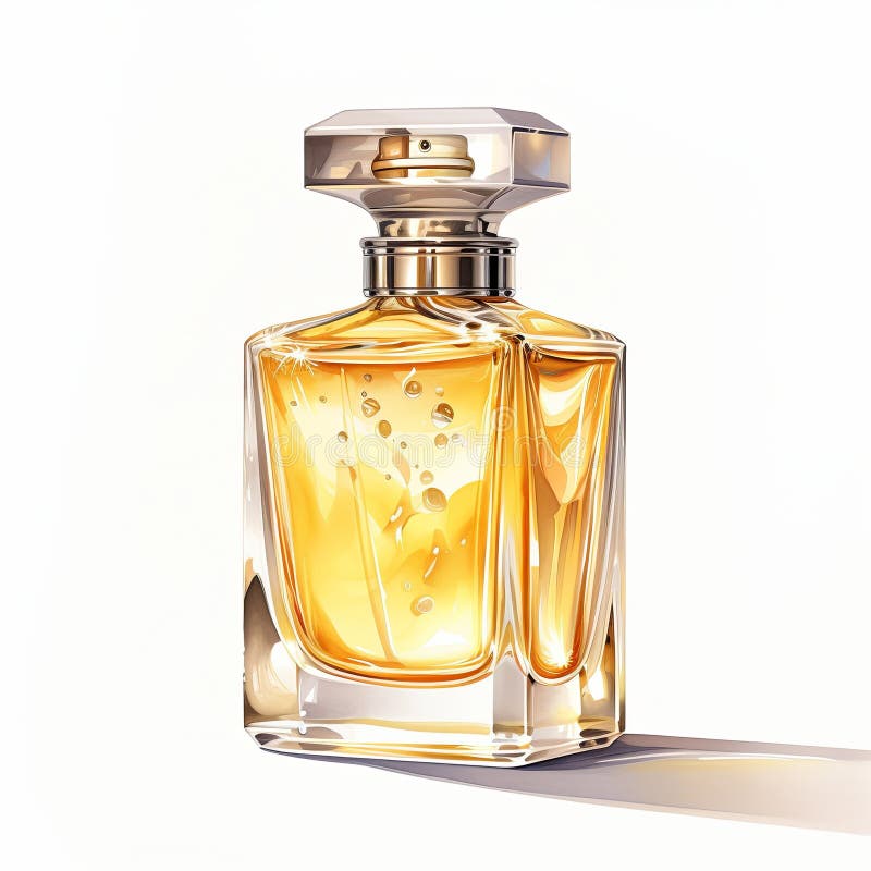 Crystal Clear Perfume Bottle with Gold Cap on White Background, Modern ...