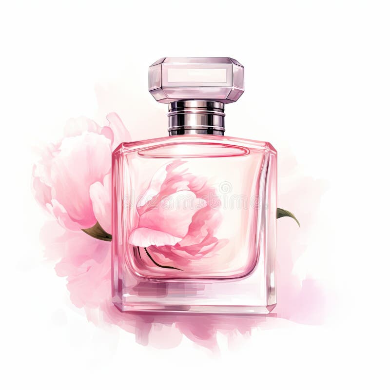 Crystal Clear Perfume Bottle with Pink Cap on White Background, Modern ...