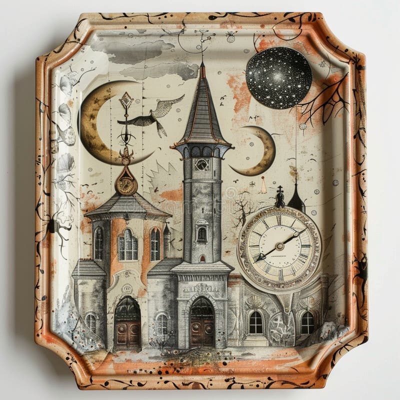Elegant Tray with a Charming Clock Tower Design, Perfect for Displaying ...