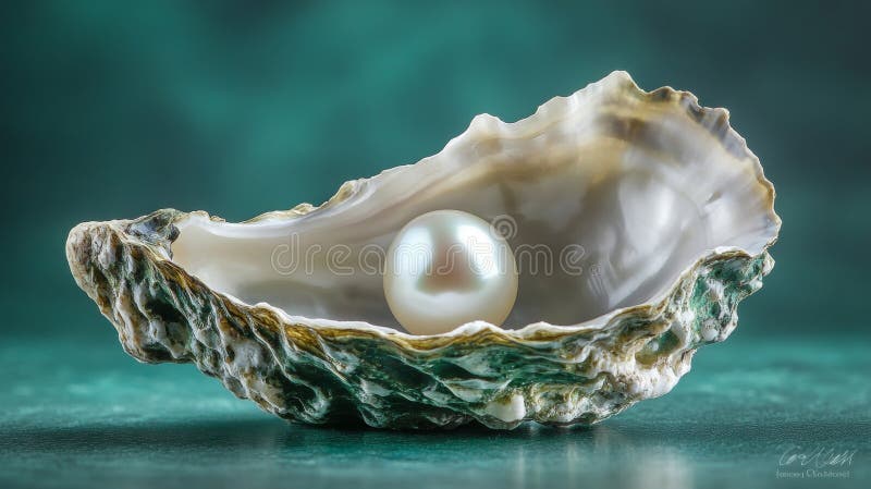 Elegant Treasure Single Luminous Pearl Inside an Oyster Shell, Studio ...