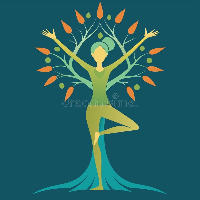 Elegant Tree Pose Illustration with Vibrant Foliage, an Elegant ...