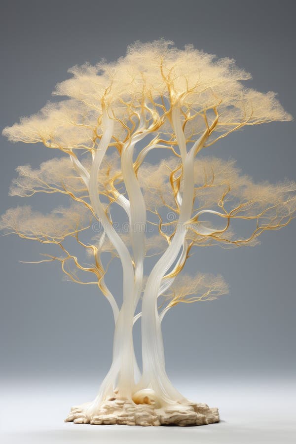 Elegant Tree Silhouette Crafted with Gold Threads for a Modern Nature ...