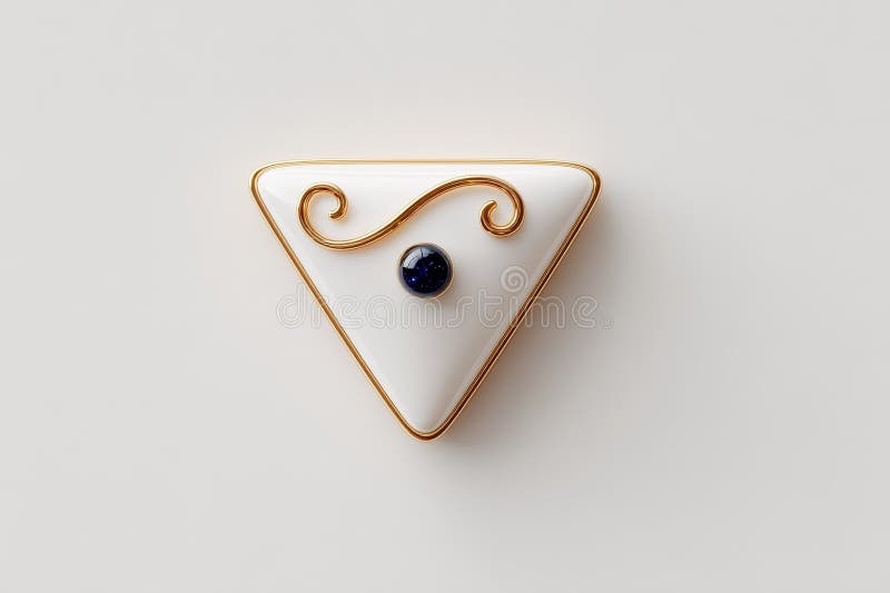Elegant Triangular Brooch with a Dark Gemstone and Intricate Gold ...