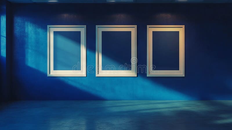 Elegant Triptych Display of White Frames on Blue Wall for Modern ...