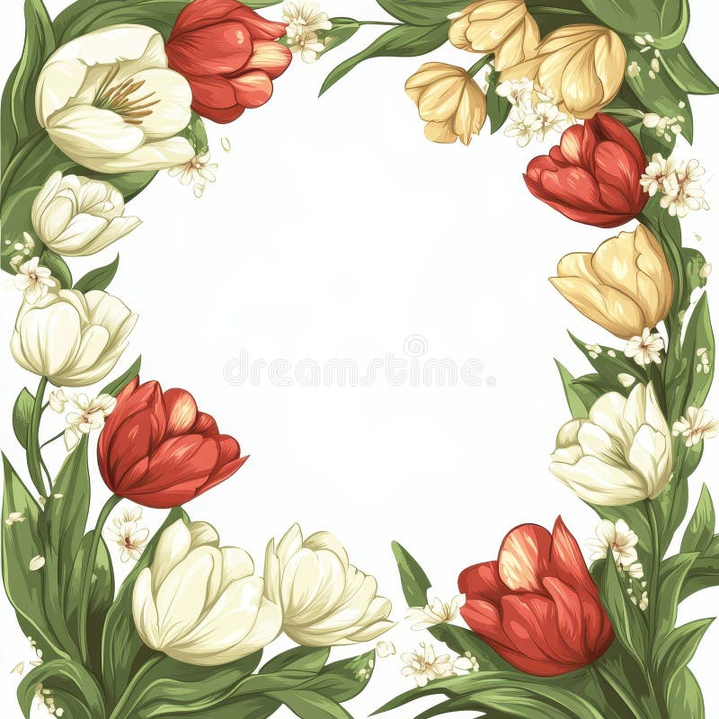 Elegant Tulip Floral Frame Border Design Spring Flowers Stock ...
