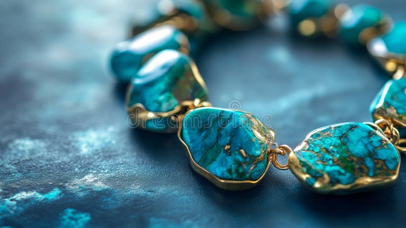 Elegant Turquoise and Gold Gemstone Necklace on Textured Surface Stock ...