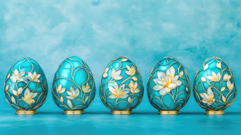 Elegant Turquoise Ornamental Eggs with Gold Floral Patterns. Happy ...
