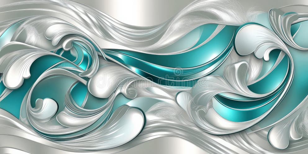 Elegant Turquoise and Silver Wave Patterns with Smooth Organic Shapes ...