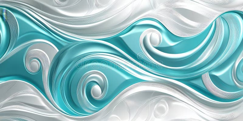 Elegant Turquoise Silver Wave Patterns Smooth Organic Shapes Stock ...