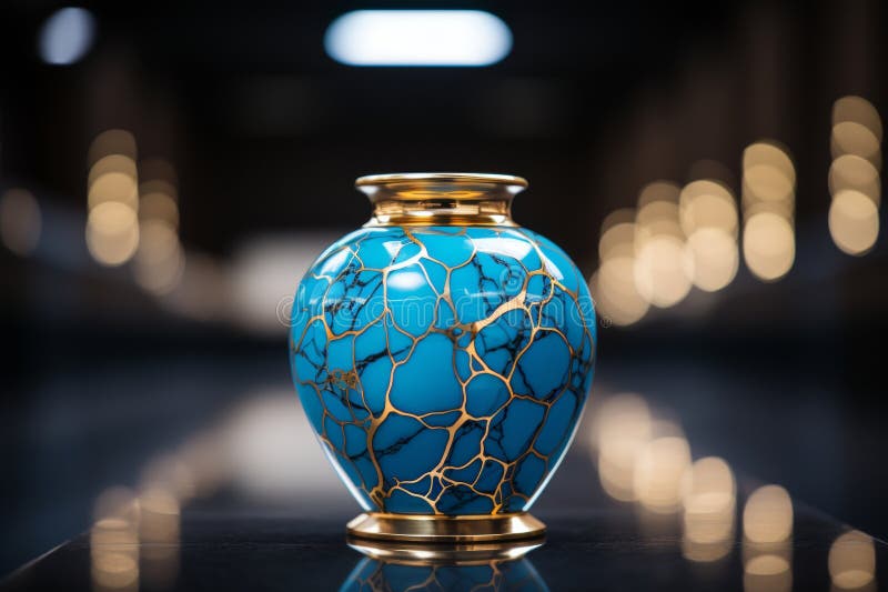 Elegant Turquoise Vase with Delicate Golden Patterns on Luxurious Dark ...