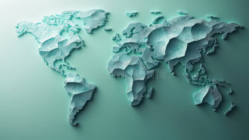 Elegant Turquoise World Map Relief on Gradient Background Showcasing ...