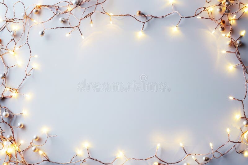 Elegant Twinkling Fairy Lights Frame on Soft White Background Stock ...