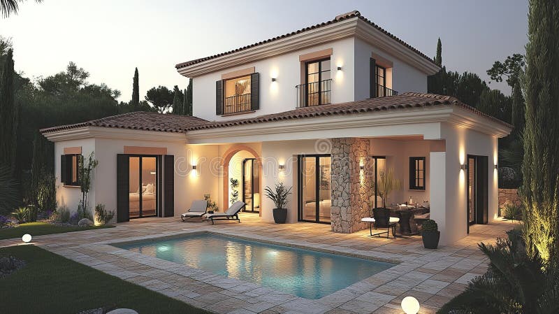 Elegant Two-story Home with Pool, Perfect for Relaxation Stock Image ...