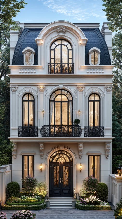 Elegant Two-story Villa with Large Windows and Stone Cladding ...