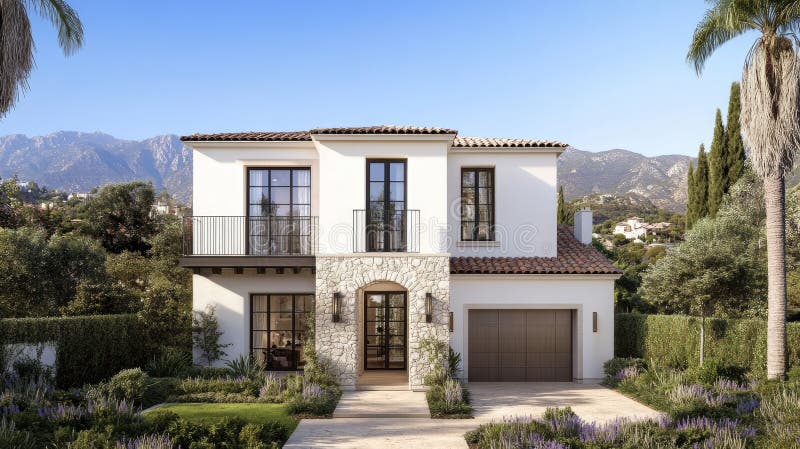 Elegant Two-story Villa with Large Windows and Stone Cladding ...