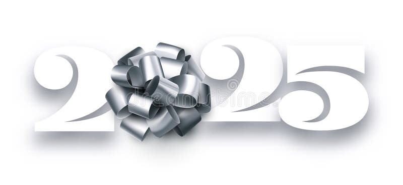 Elegant 2025 Typography with Silver Gift Bow Design Stock Vector ...
