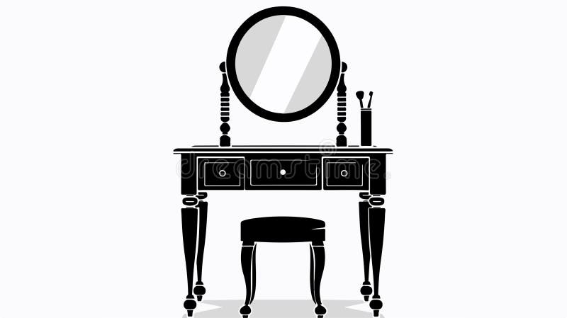 Elegant Vanity Table with Mirror Silhouette Vector Illustration Stock ...
