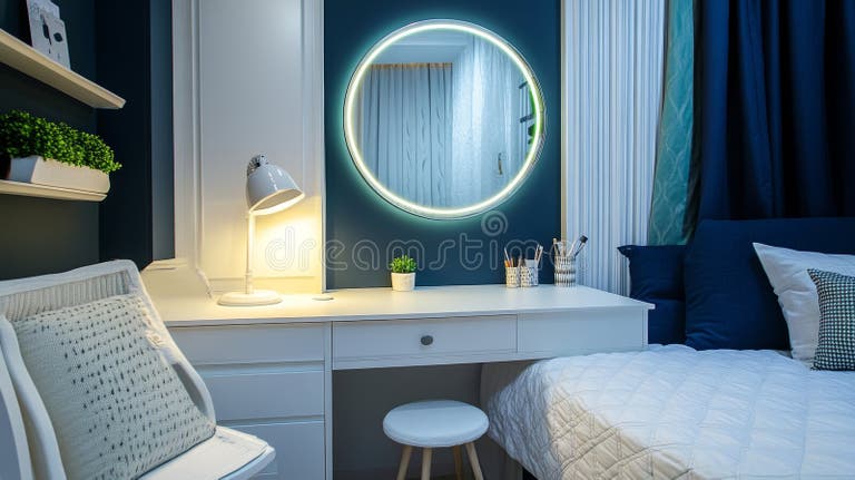 An Elegant Vanity Table Setup with a Smart Mirror, Highlighted by ...