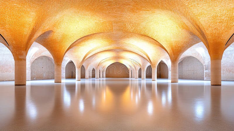 Elegant Vaulted Ceiling in Historical Architectural Hall with Brick ...