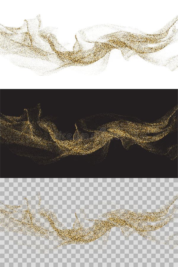 Elegant Vector Gold Glitter Floating Waves Isolated on White, Black ...