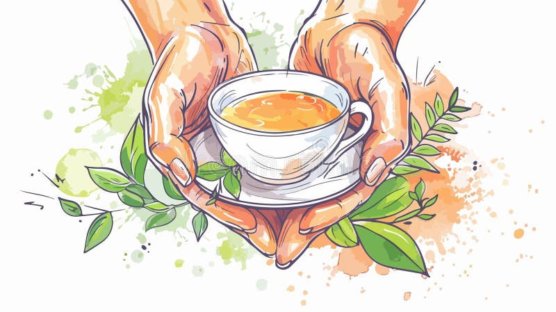 Elegant Vector Illustration of Hands Holding a Tea Cup for Tea Lovers ...