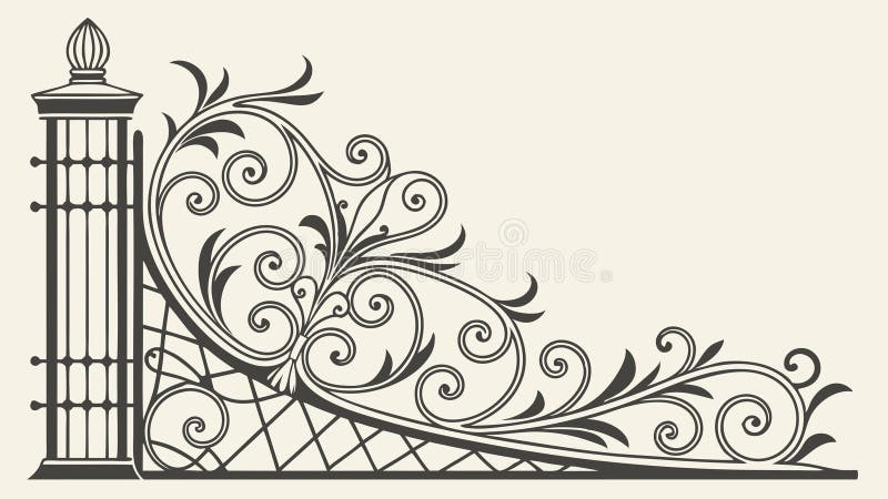 Ornate Wrought Iron Gate Corner, Vintage Decorative Design, Vector ...