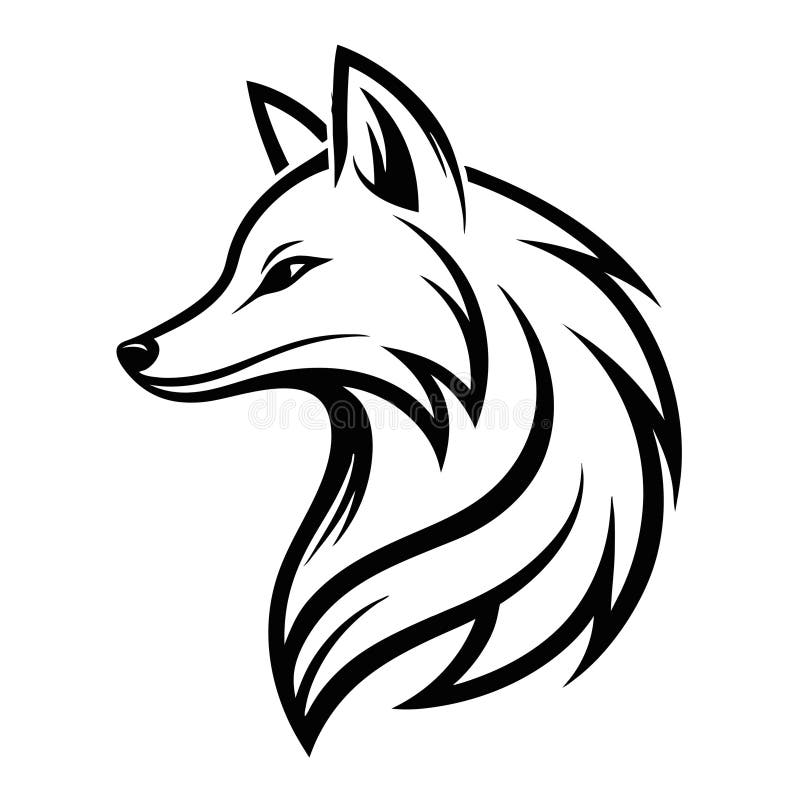 Elegant Vector Illustration of a Stylized Wolf Head with Flowing Fur ...