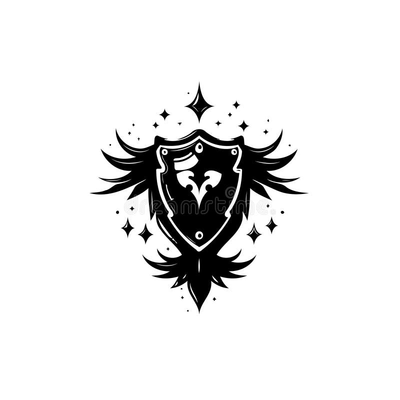 Stylized Shield Emblem with Wings and Celestial Spark, Vector ...