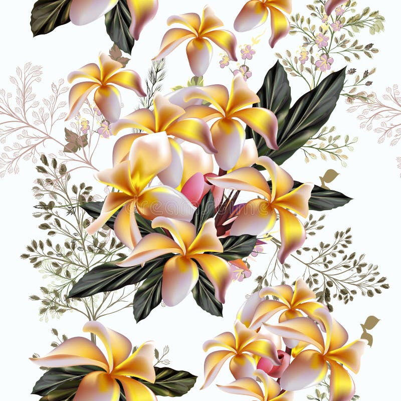 Elegant Vector Pattern with Yellow Mango Flowers in Vintage Sty Stock ...