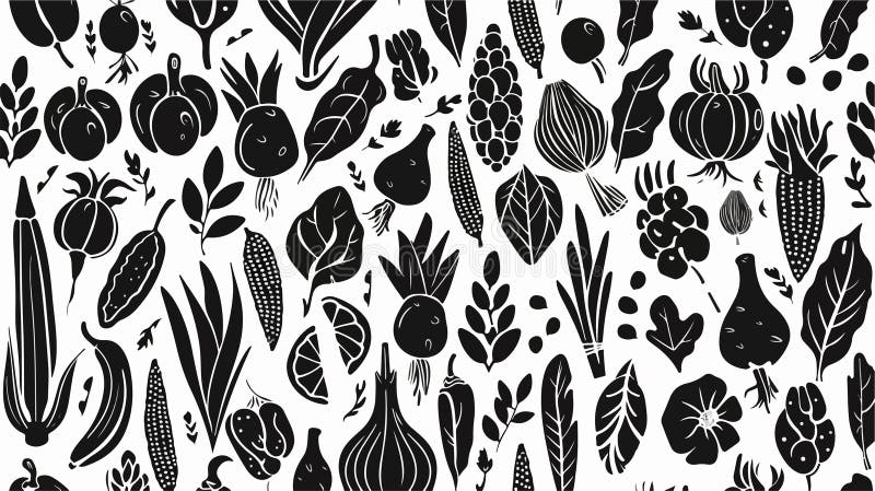 Elegant Vegetable Seamless Pattern Silhouette for Design Projects Stock ...