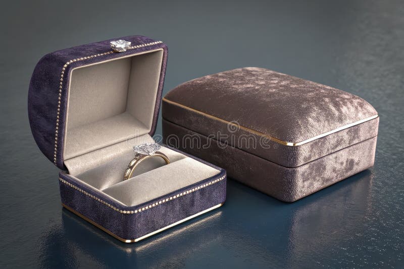 Elegant Velvet Ring Box with Diamond Ring on Textured Surface Stock ...