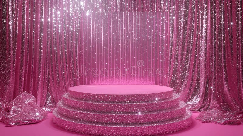 An Elegant Venue with a Glittering Pink Backdrop and Stage for ...
