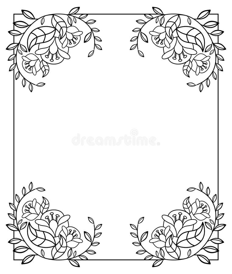 Elegant Vertical Frame with Contours of Flowers. Raster Clip Art Stock ...