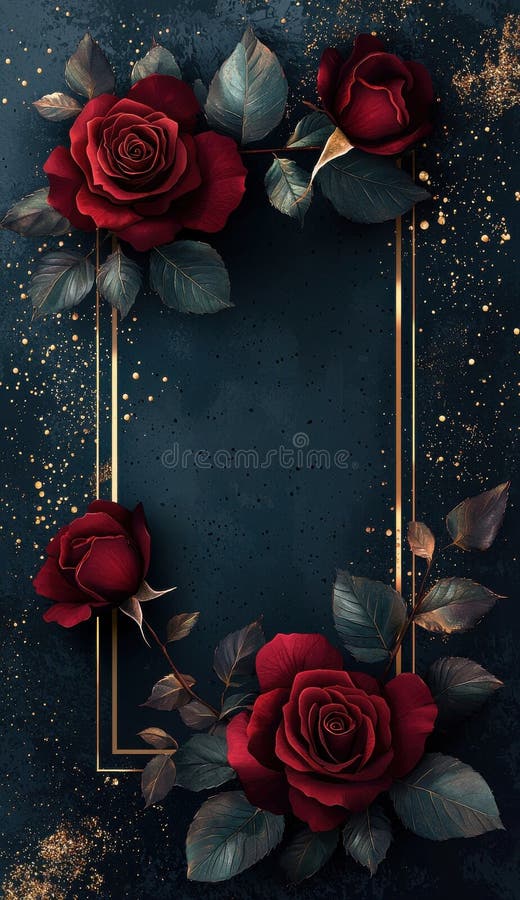 Elegant Vertical Rectangular Frame with Gold Accents and Vibrant Red ...