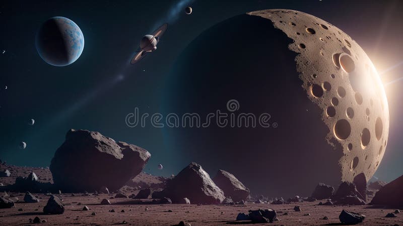 An Elegant View of a Planet with a Rocket Flying Over it AI Generative ...
