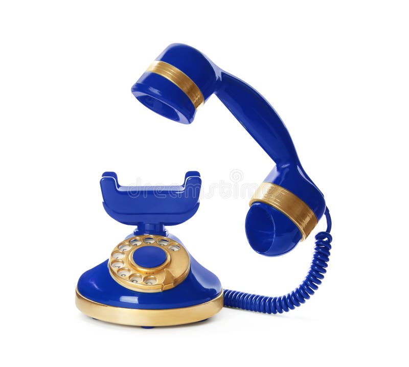 Elegant Vintage Blue Telephone Isolated on White Stock Photo - Image of ...