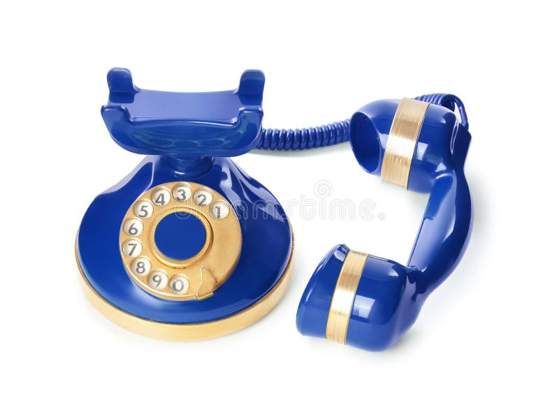Elegant Vintage Blue Telephone Isolated on White Stock Photo - Image of ...