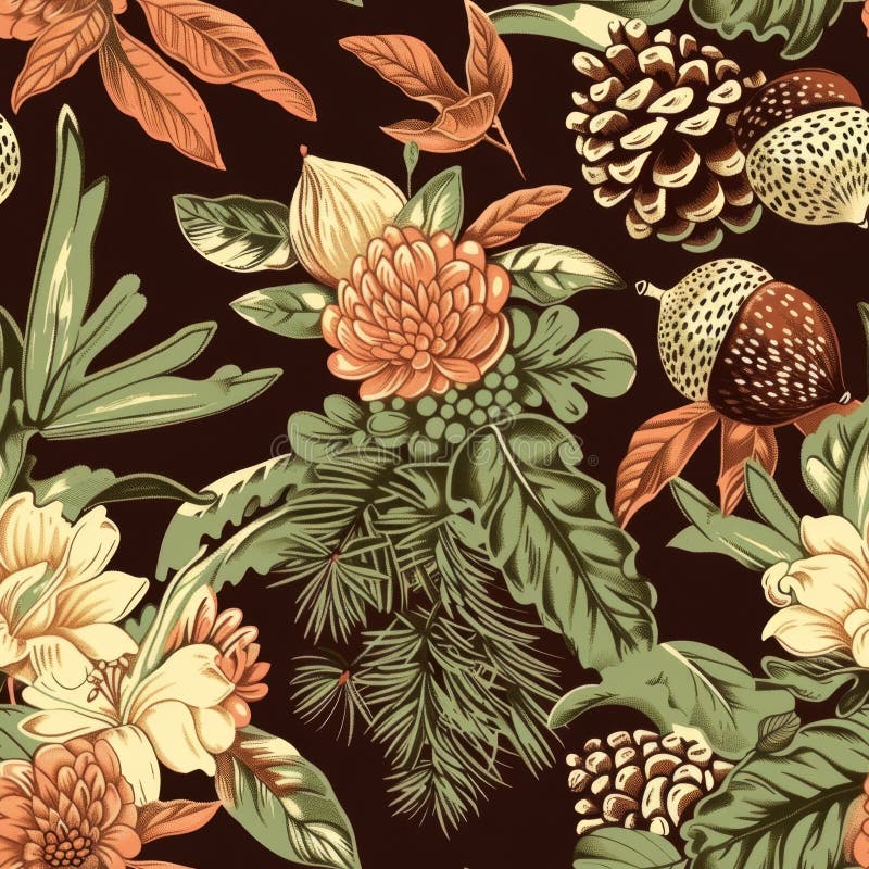 Elegant Vintage Botanical Pattern with Exotic Florals and Foliage Stock ...