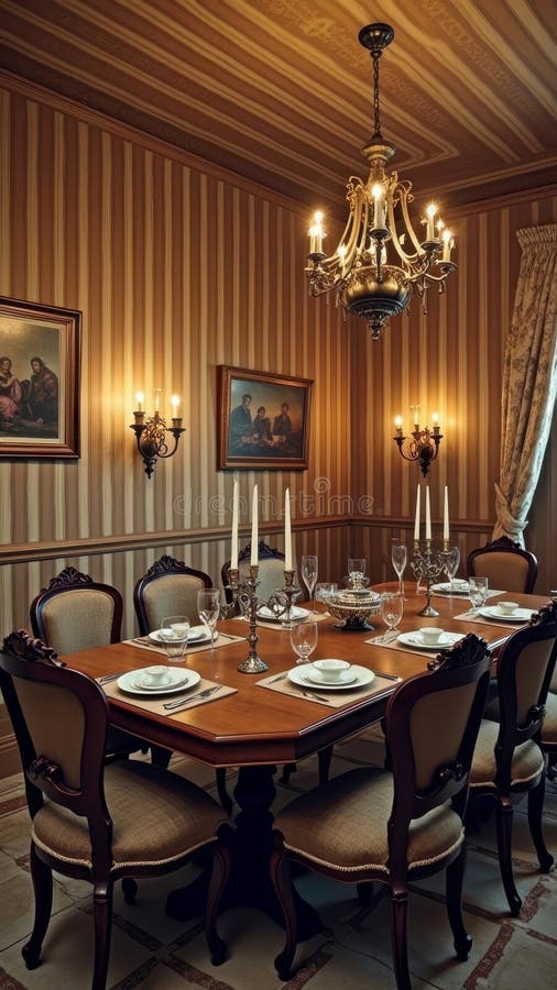 Elegant Vintage Dining Room with Chandelier and Classic Table Setting ...