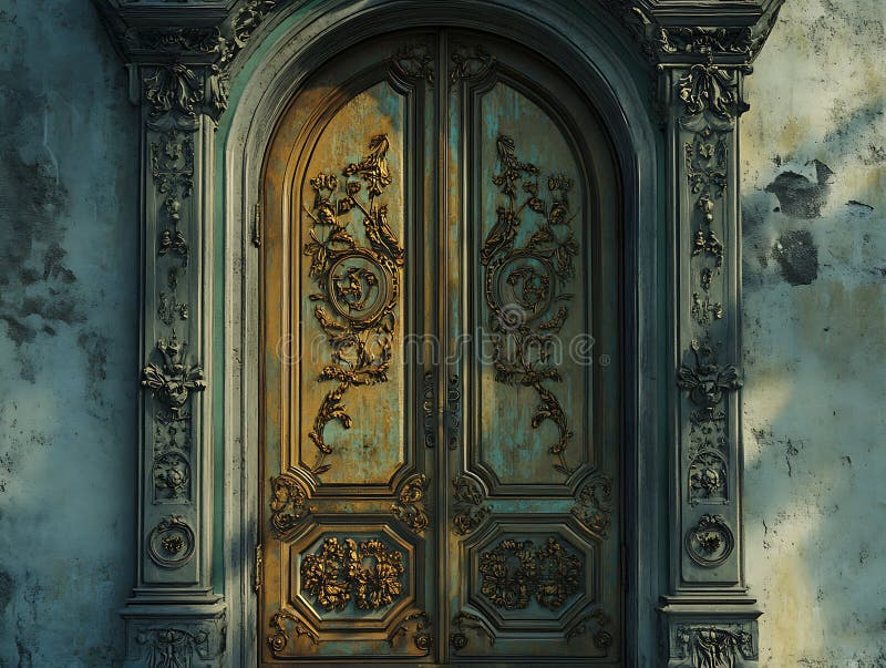 Elegant Vintage Door with Ornate Design, Textured Wall Backdrop Stock ...